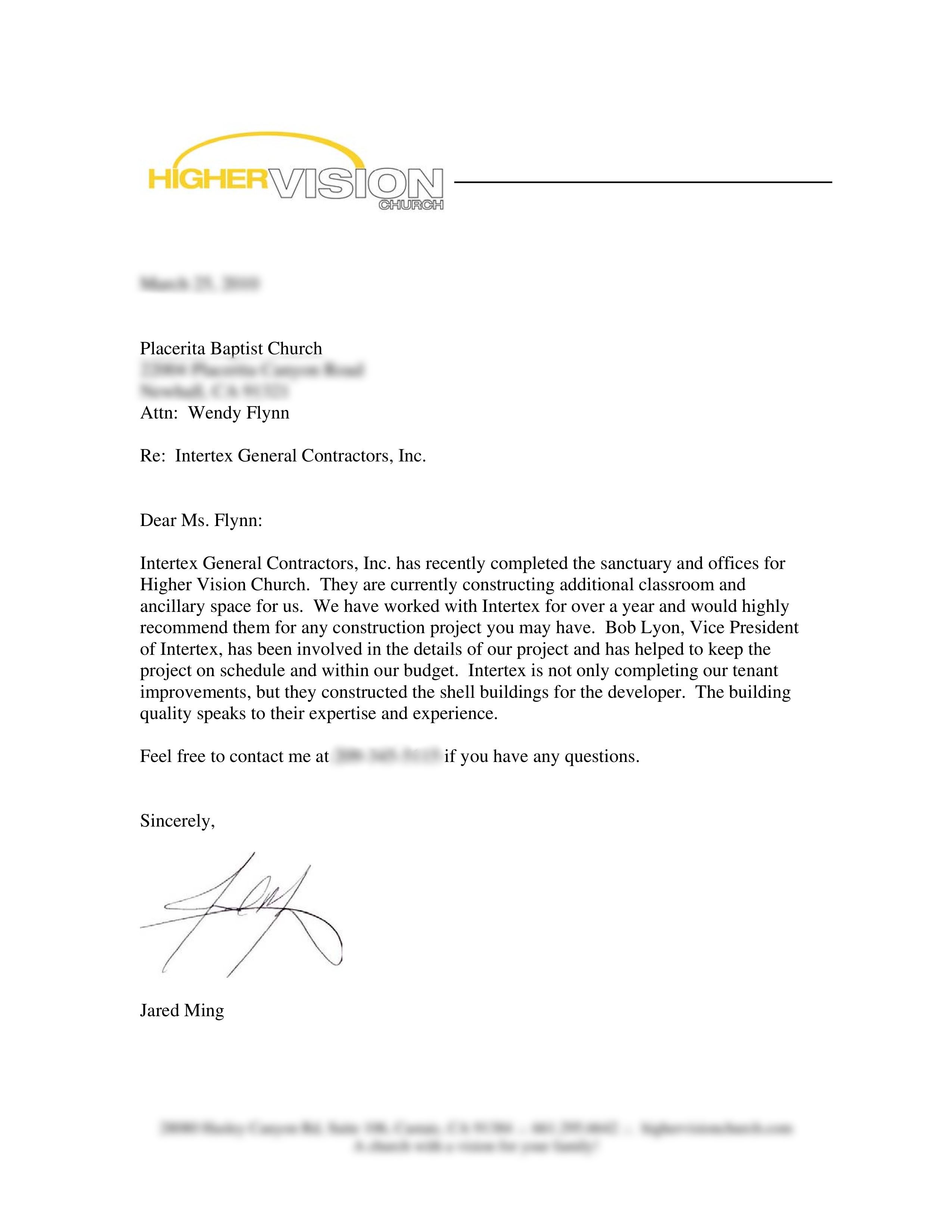 Intertex General Contractors | Letters of Recommendation
