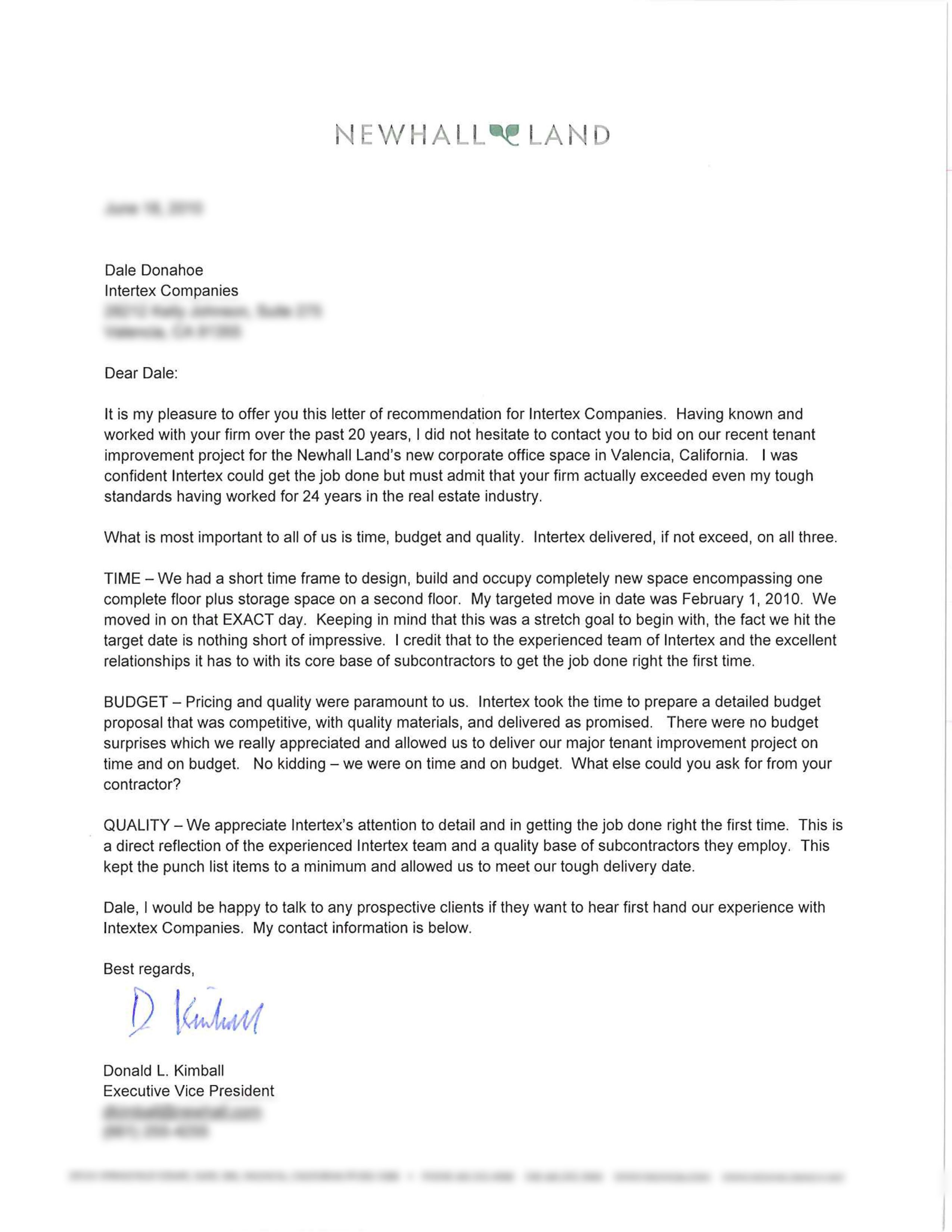 Intertex General Contractors | Letters of Recommendation