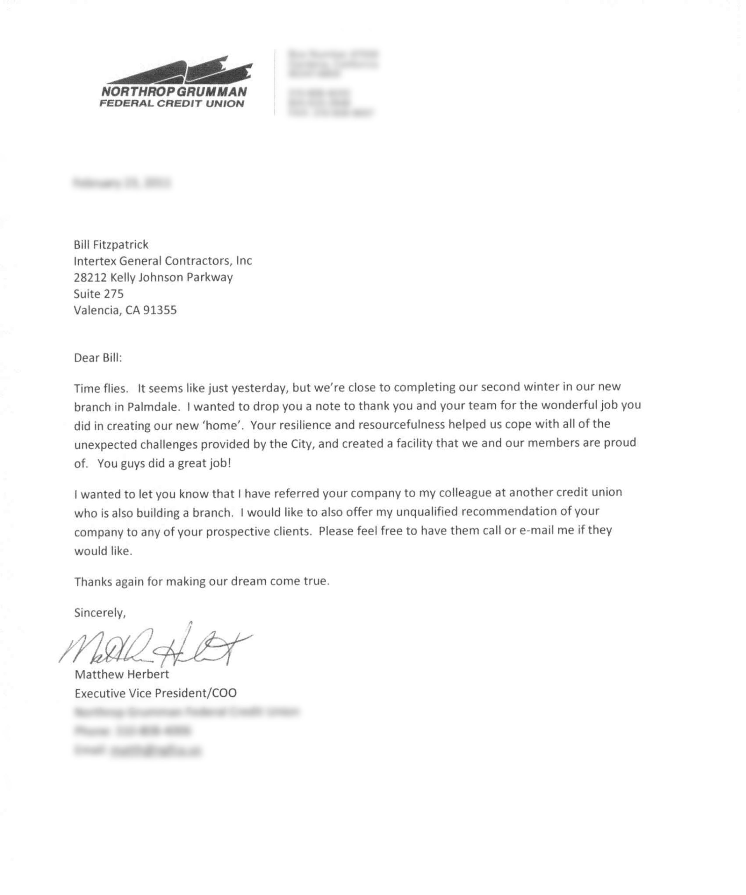 Intertex General Contractors | Letters of Recommendation