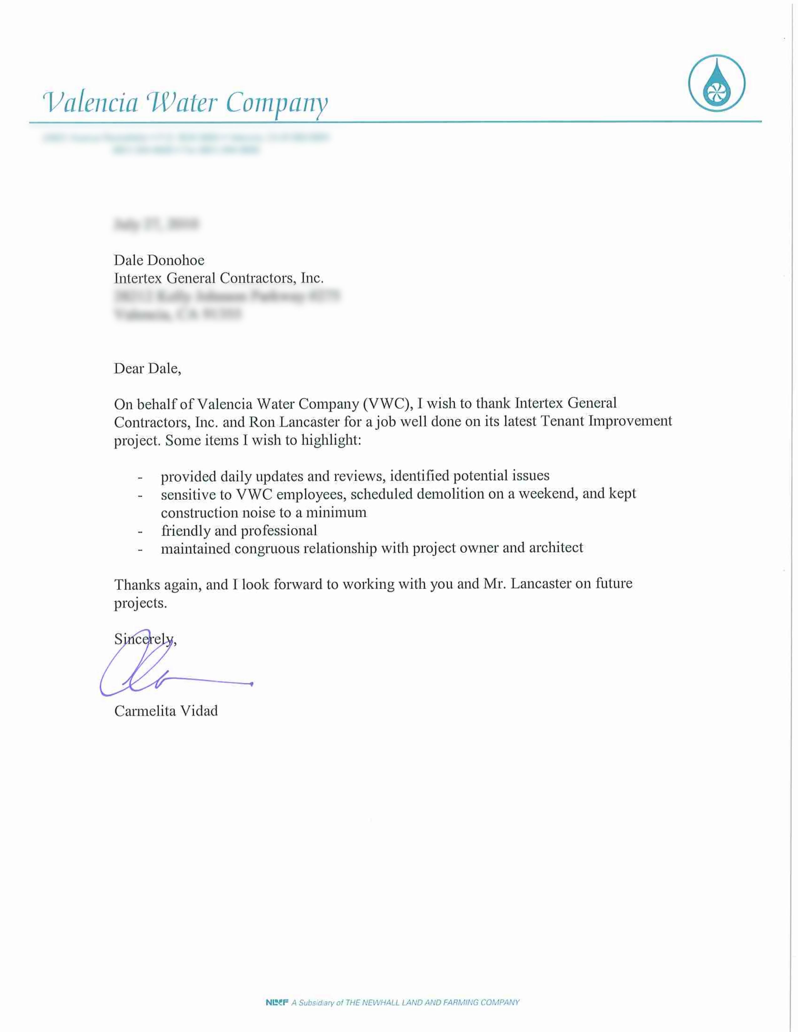 Intertex General Contractors | Letters of Recommendation